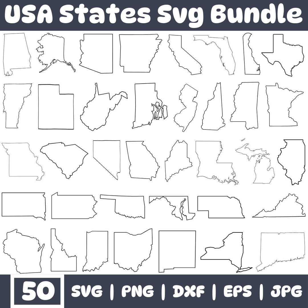 USA State Outlines SVG Bundle: Laser Cut Files, Cricut, Silhouette - Etsy