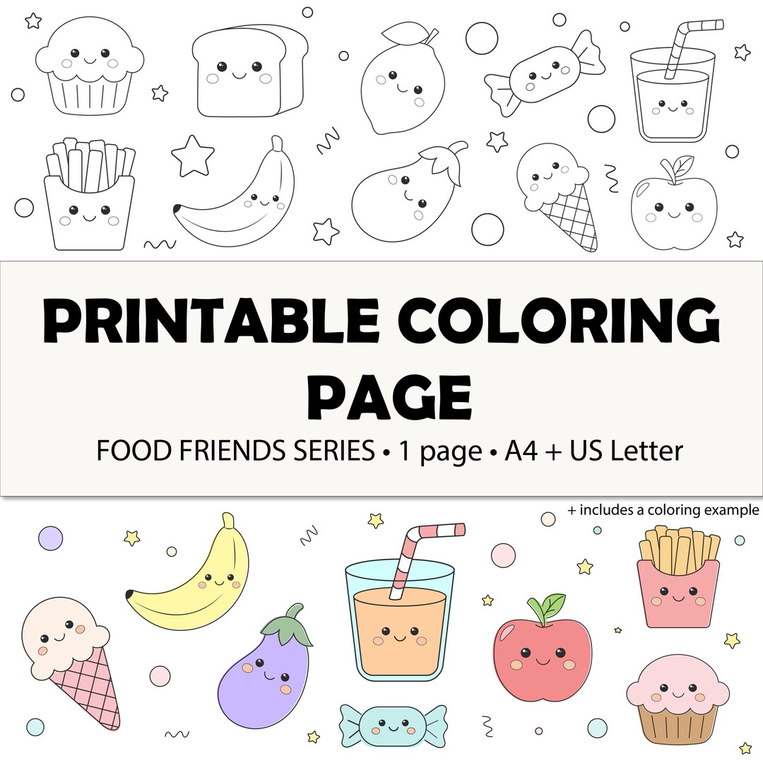 Printable Cute Food Coloring Page for Kids – Kawaii Kawaii Food Friends ...