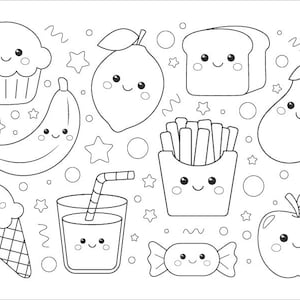 Printable Cute Food Coloring Page for Kids – Kawaii Kawaii Food Friends ...