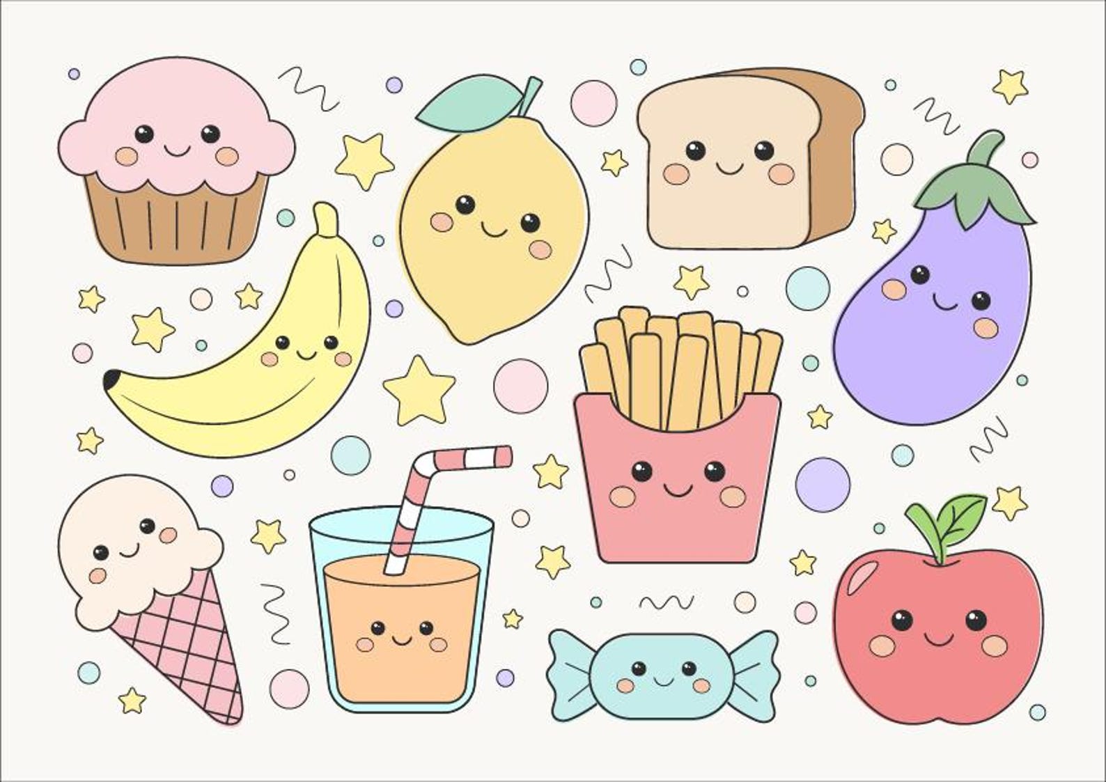 Printable Cute Food Coloring Page for Kids – Kawaii Kawaii Food Friends ...