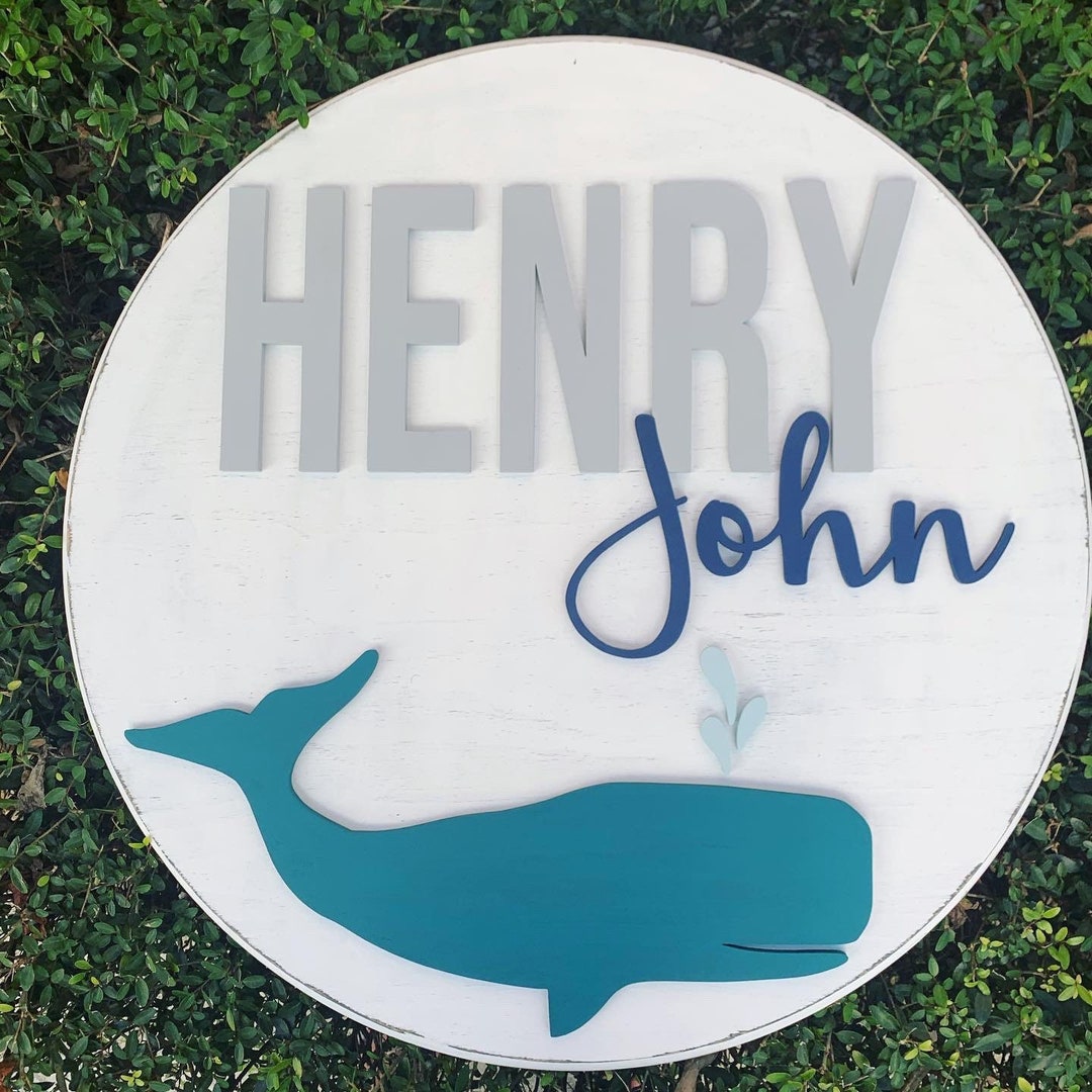 Round Name Sign / Whale Wood Sign / Nursery Decor - Etsy