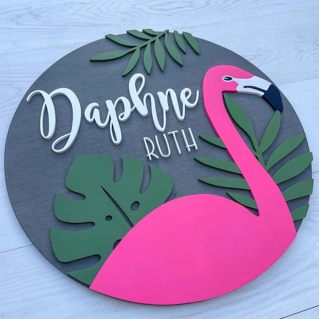 23 Flamingo Round Wood Sign / Baby Name Sign / 3-D Wood Sign - Etsy