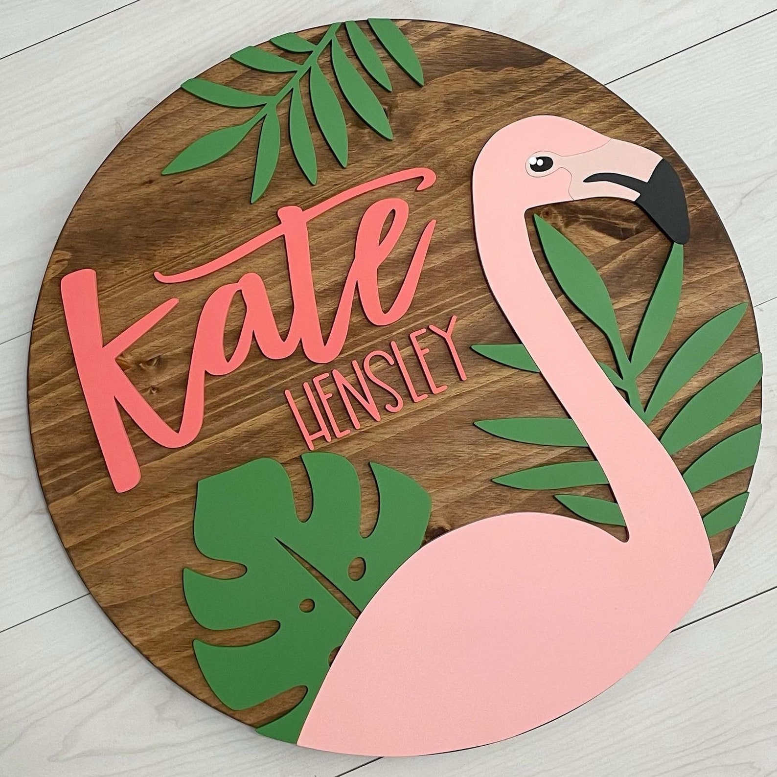 23" Flamingo Round Wood Sign / Baby Name Sign / 3-D Wood Sign - Etsy