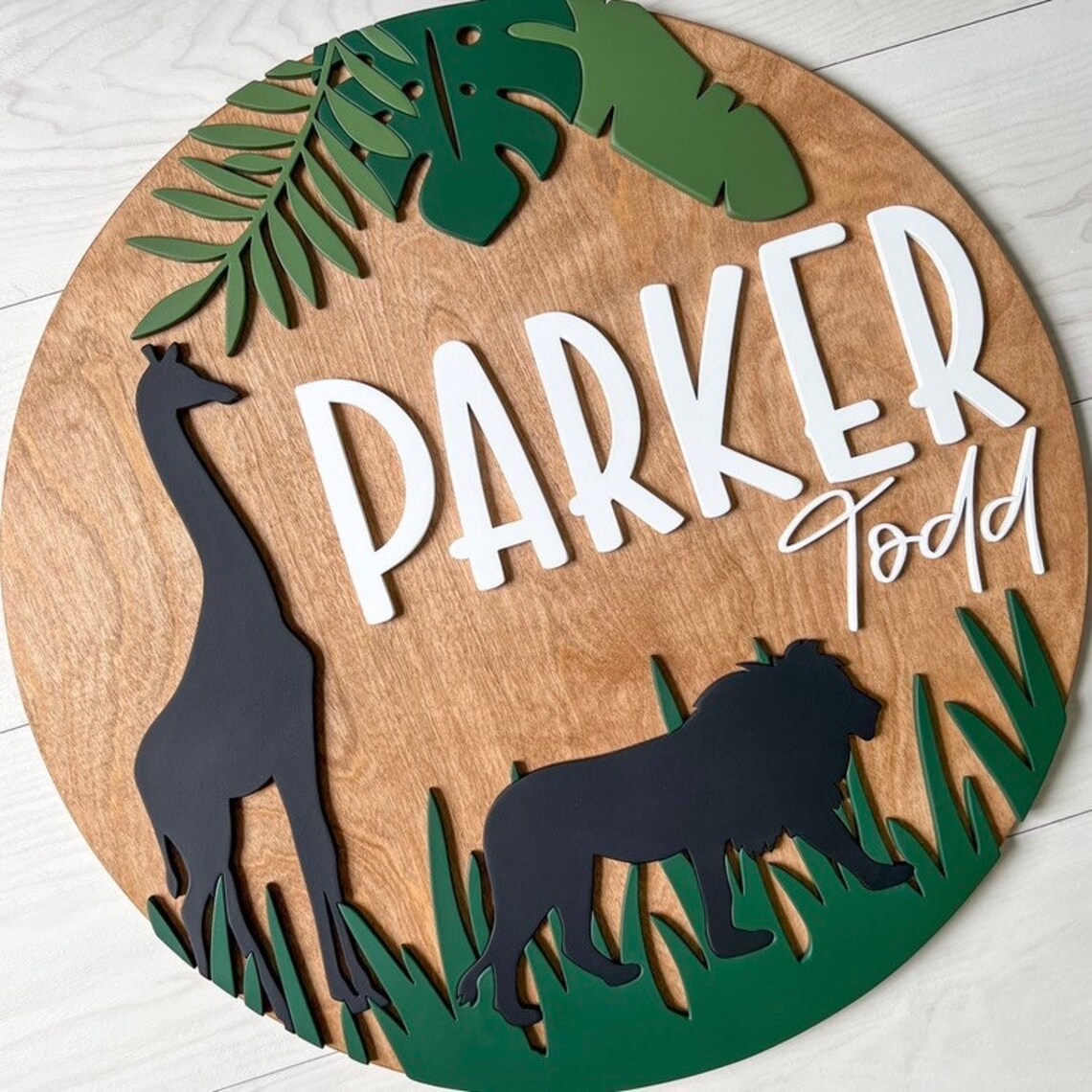 Safari Themed Round Name Sign Jungle Themed Round Name Sign - Etsy