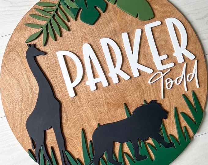 Safari Themed Round Name Sign - Jungle Themed Round Name Sign - Etsy