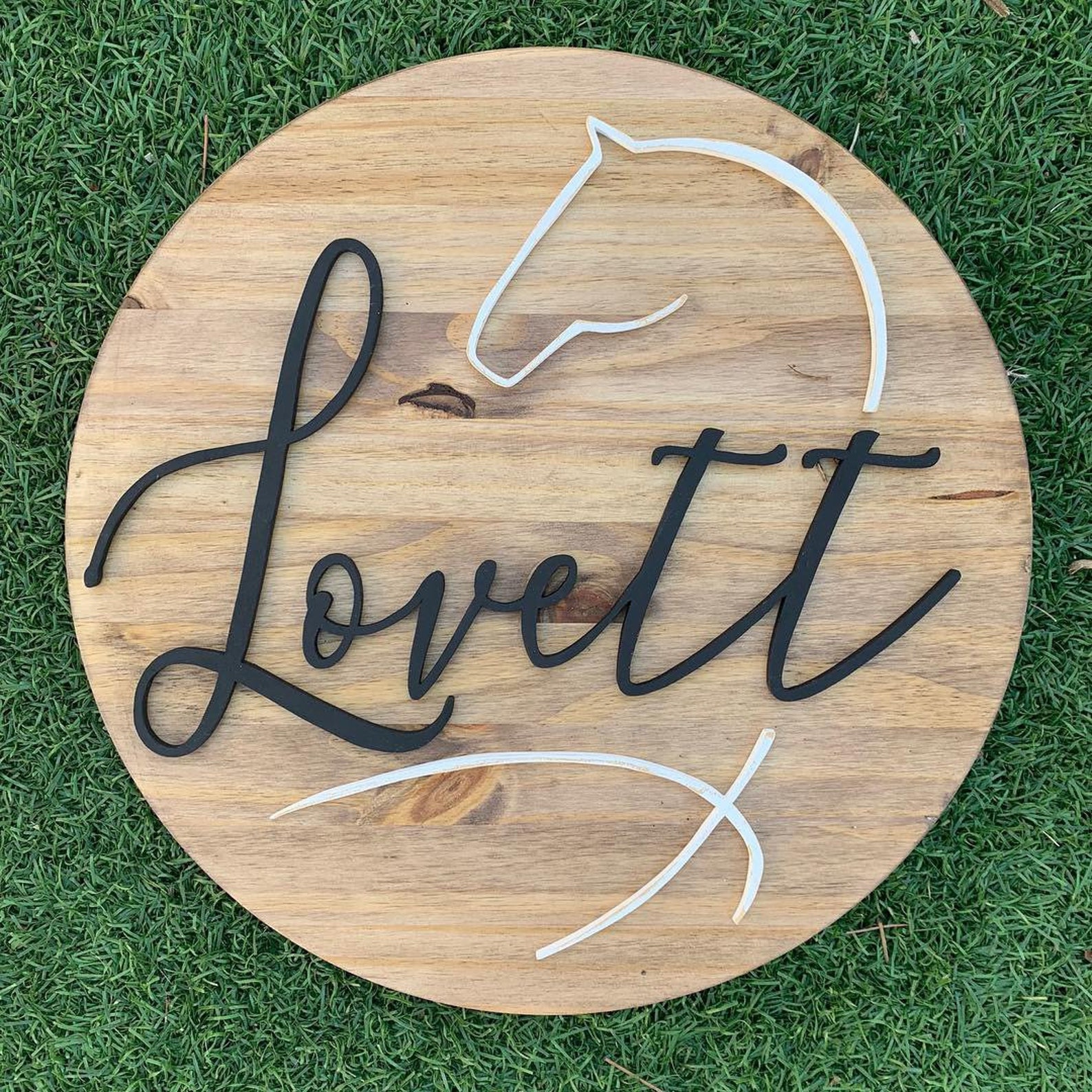 Handcut Last Name Circle Wood Sign With Horse Cutout / - Etsy