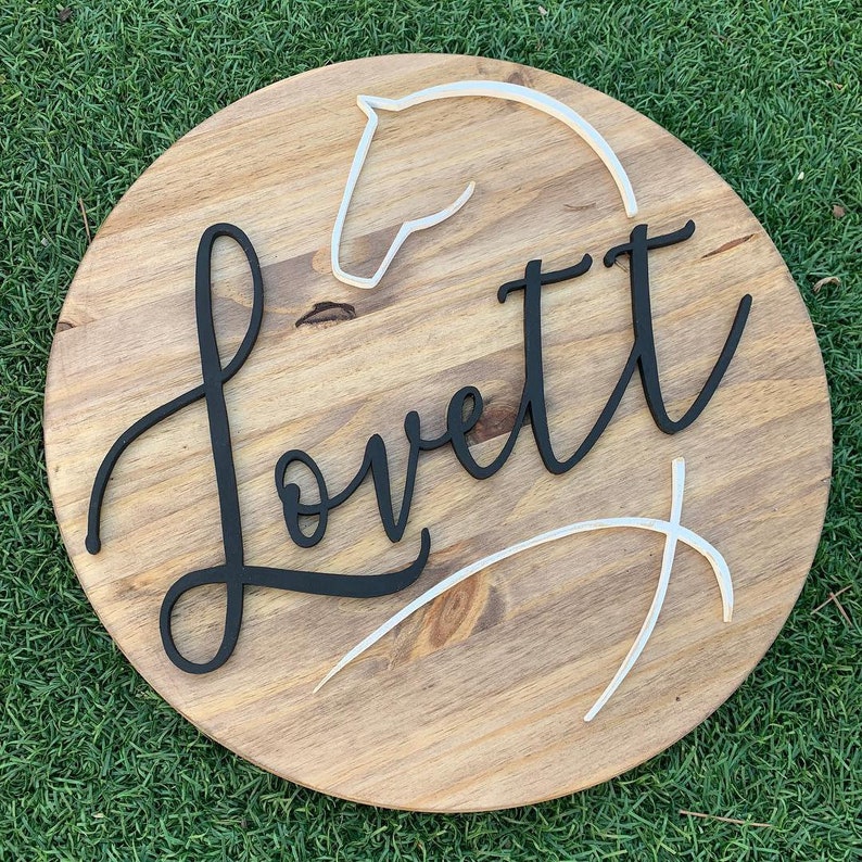 Handcut Last Name Circle Wood Sign With Horse Cutout / | Etsy