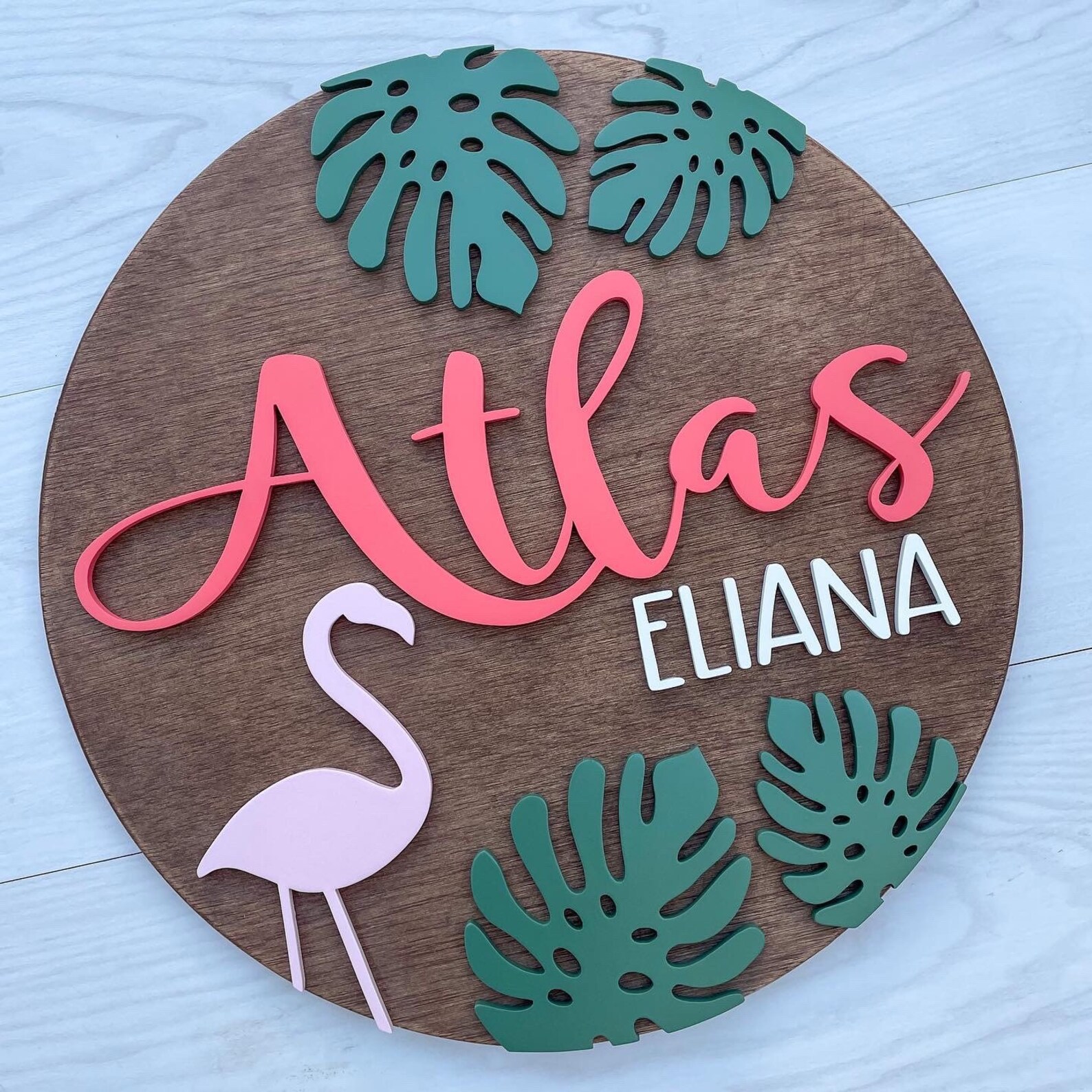 Custom Name Sign / Flamingo Wood Sign / Round Wood Sign - Etsy