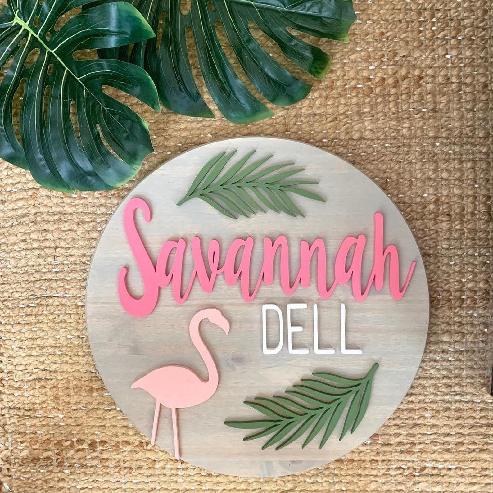 Custom Name Sign / Flamingo Wood Sign / Round Wood Sign - Etsy