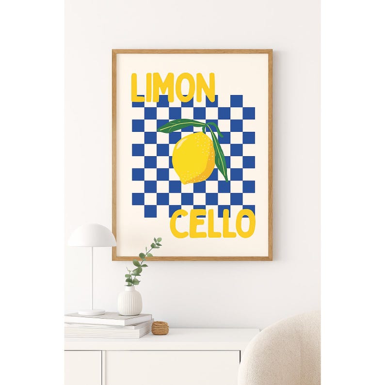 Set of 6 Lemon Prints | La Dolce Vita Wall Art | Yellow Blue Kitchen ...