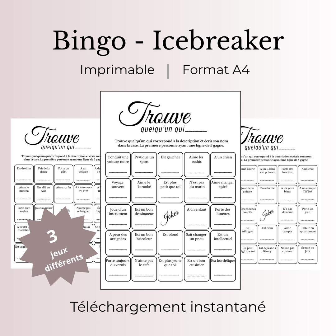 Icebreaker Bingo Get to Know Each Other Printable 3 Games (french) - Etsy