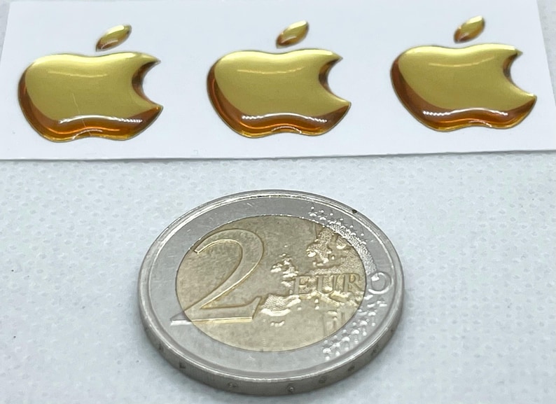 Gold Apple Logo 3D Gel Stickers: Retro Tech Decals (3-pack, 12x16mm ...