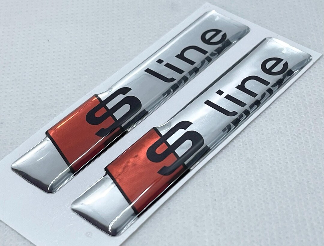 Audi S Line Logo 3D Domed Gel Stickers (2-pack) - 75x17mm Chrome Black ...