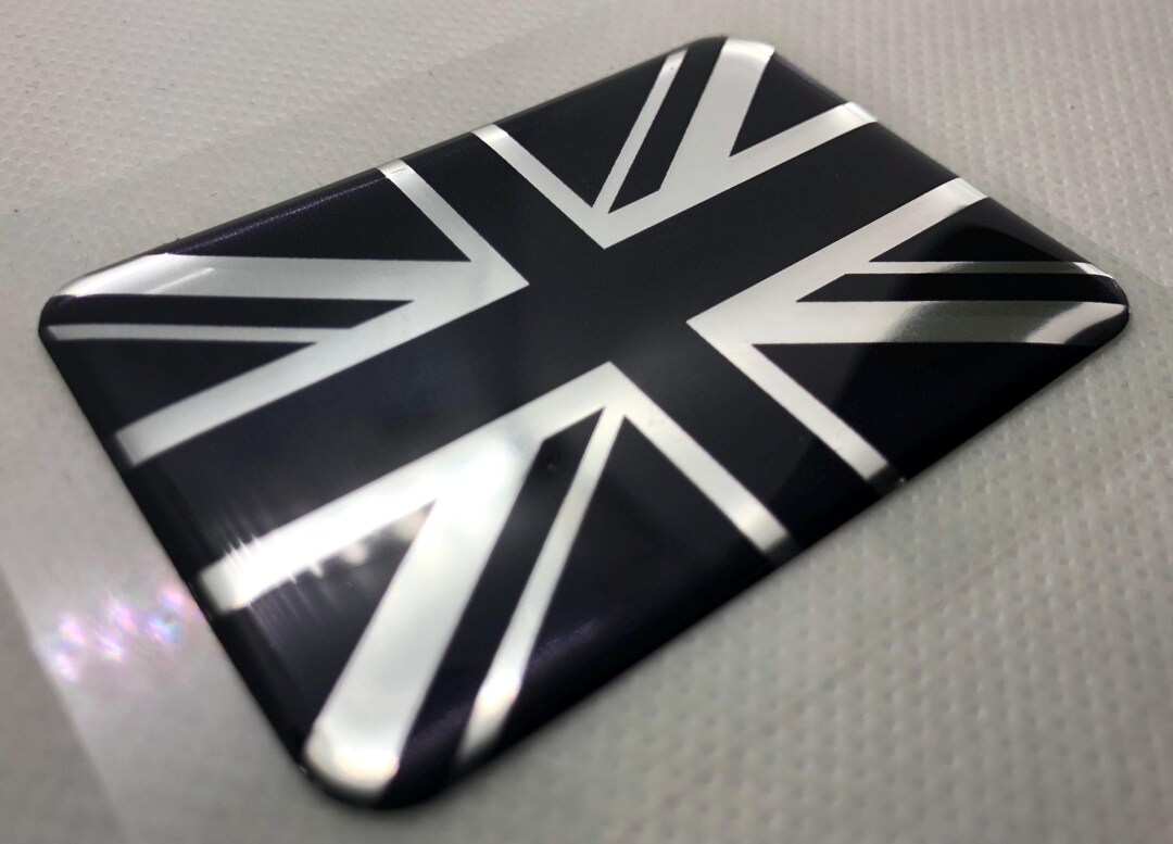 Union Jack Flag 3D Domed Gel Sticker: Silver & Black UK Emblem (64x44mm ...