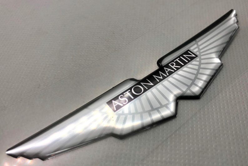 Aston Martin 3D Domed Gel Sticker: Chrome Black Fender Decal (120x26mm ...