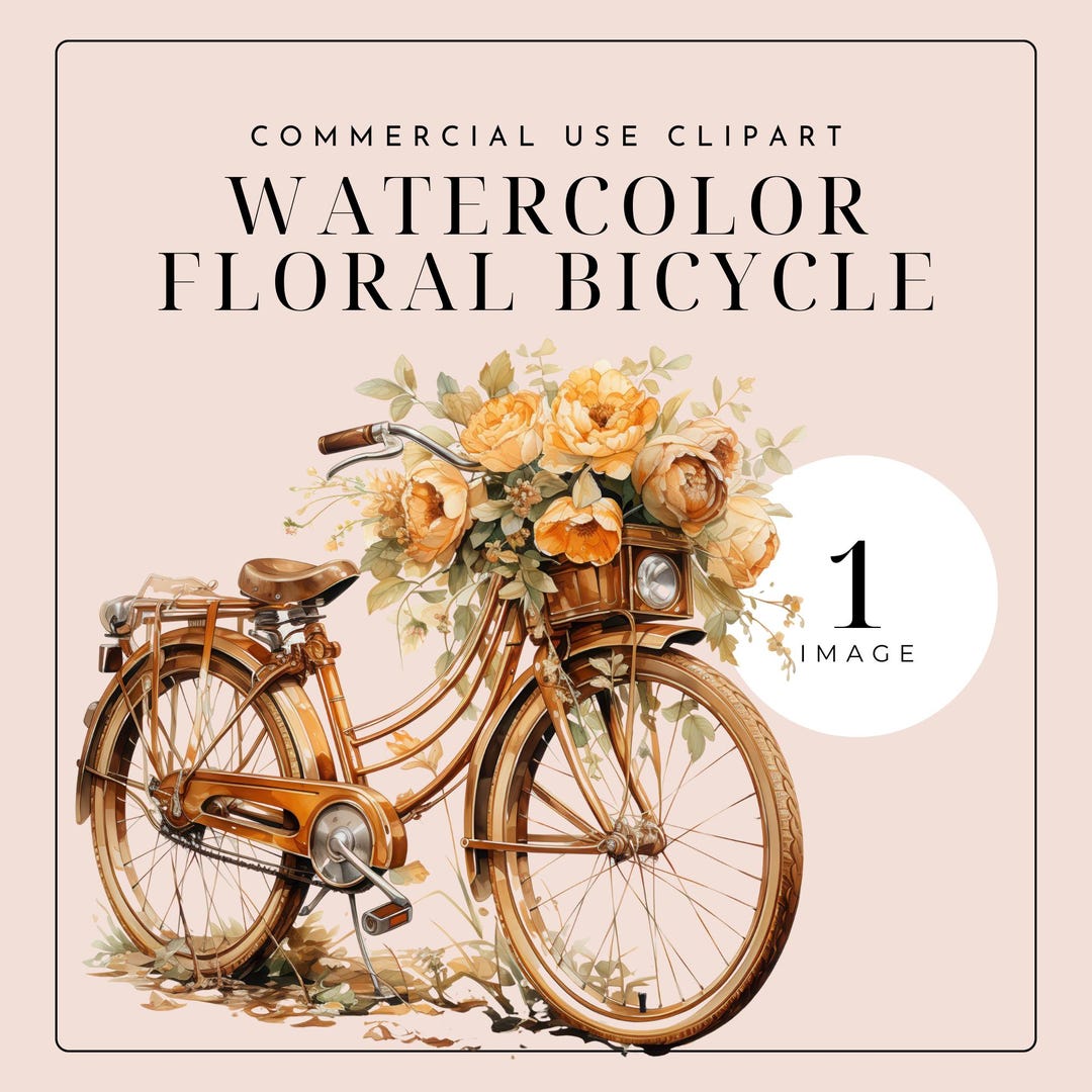 Watercolor Floral Bicycle Clipart | Singel PNG | Commercial License ...
