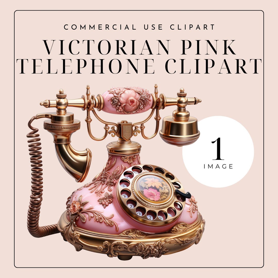 Victorian Pink Telephone Clipart – 1 PNG Watercolor for Junk Journals ...