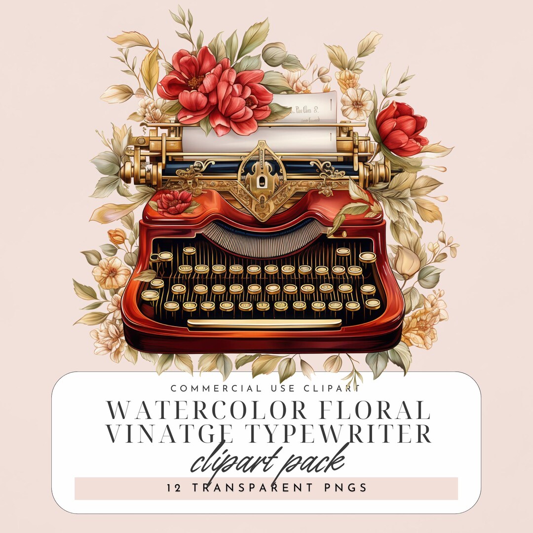 Vintage Typewriter and Books Clipart – PNG Pack for Junk Journals ...