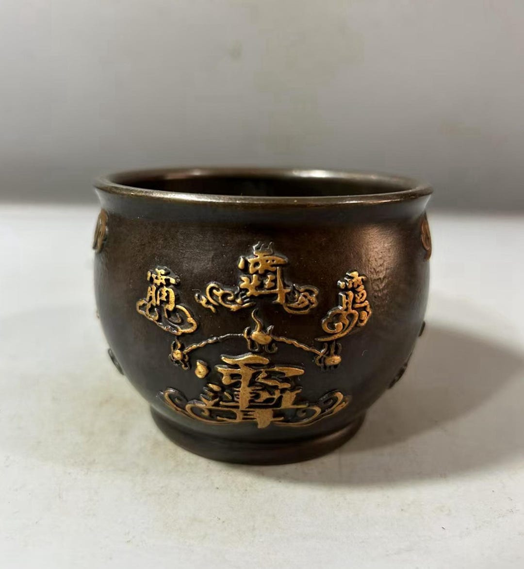 Vintage Bronze Carved Taoist Talismans Incense Burner, Feng Shui Statue ...