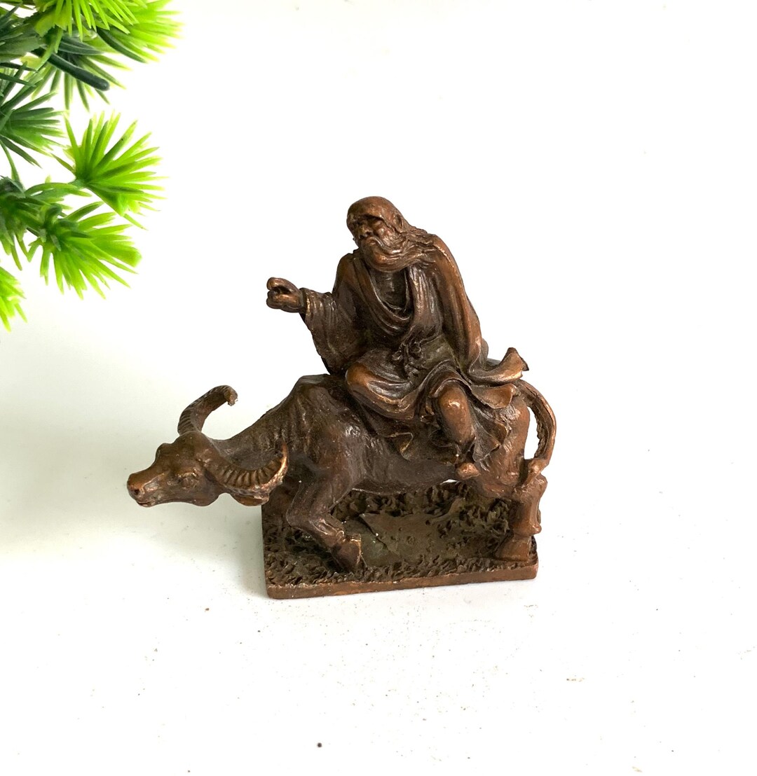 Bronze Tea Pet Statue: Old Man Riding Bull - Chinese Teaware Decoration ...