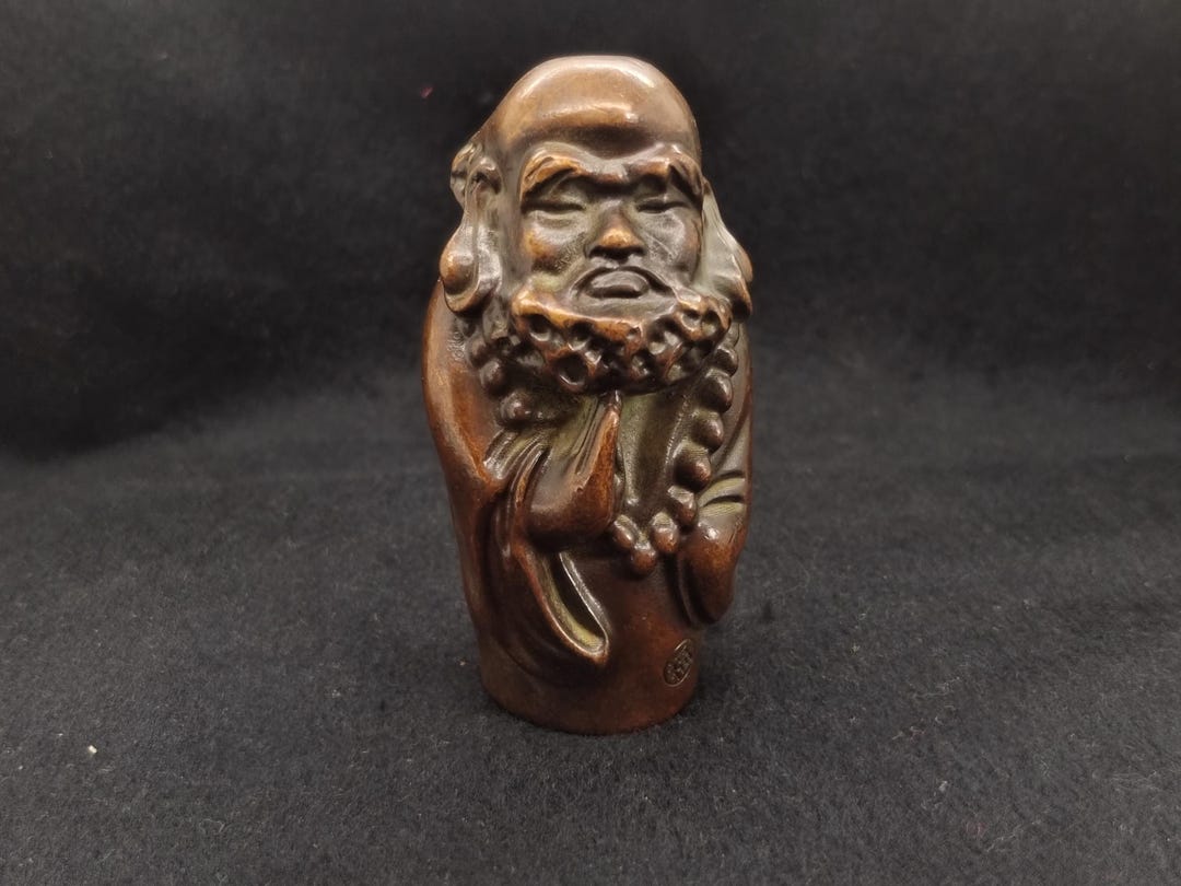 Vintage Bronze Bodhidharma Tea Pet Statue: Traditional Feng Shui Decor ...