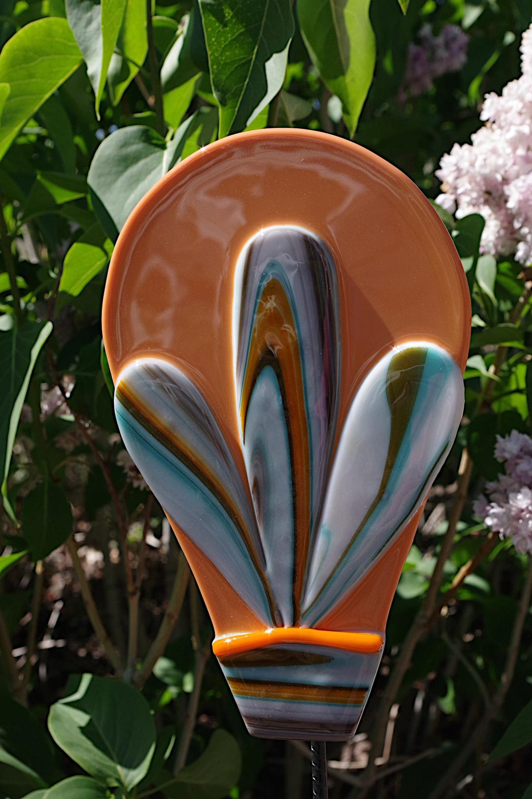Fused Glass, Hot Air Balloon Art, Colorful Garden Art, 32": Steel Stem ...