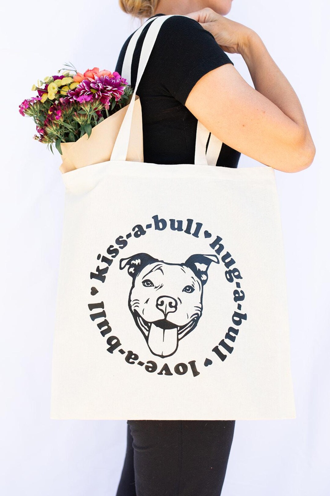 Kiss-a-bull, Love-a-bull, Hug-a-bull Pit Bull Tote Bag | Farmers Market ...