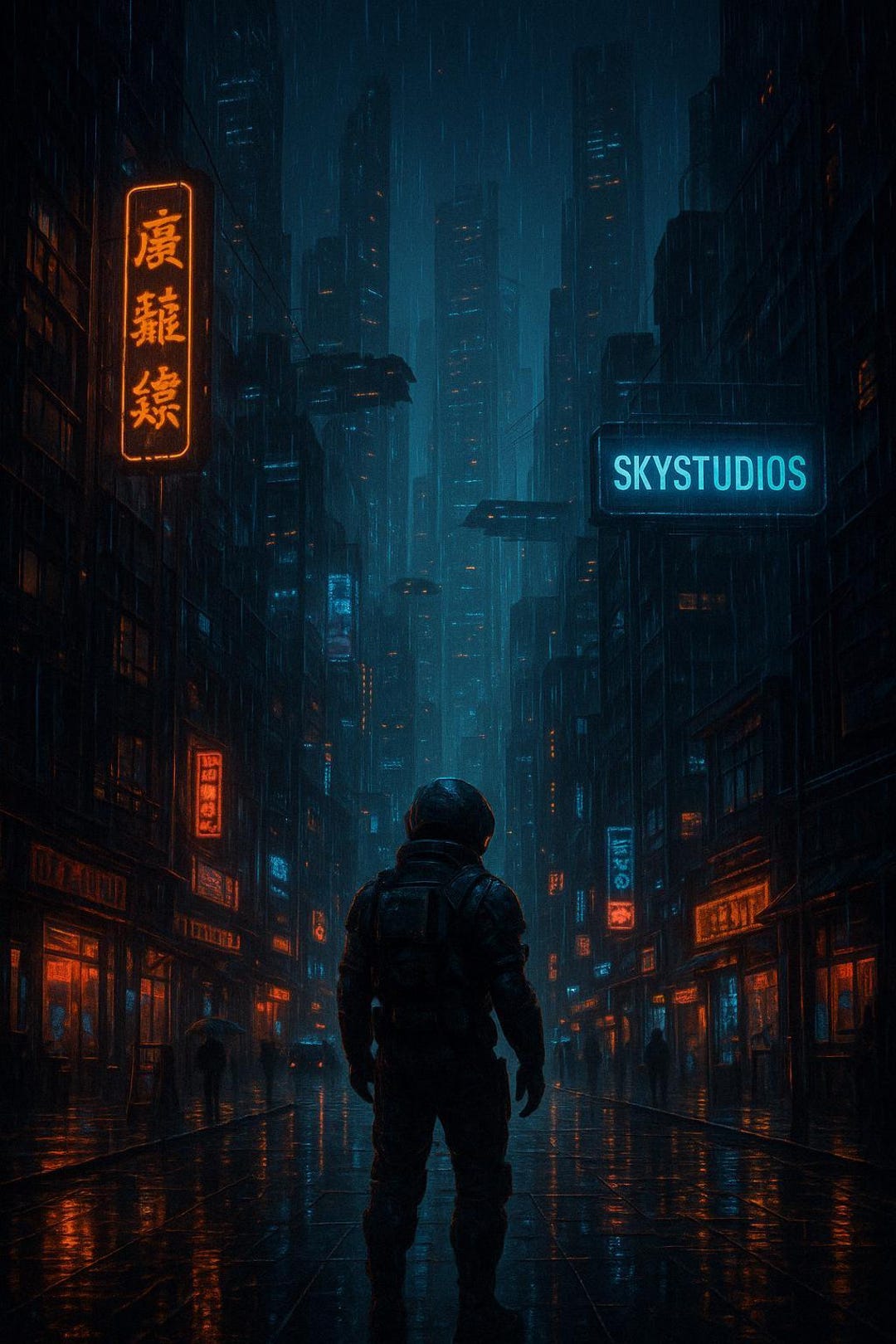 Futuristic City Poster | Cyberpunk Wall Art | Neon Rain Digital ...