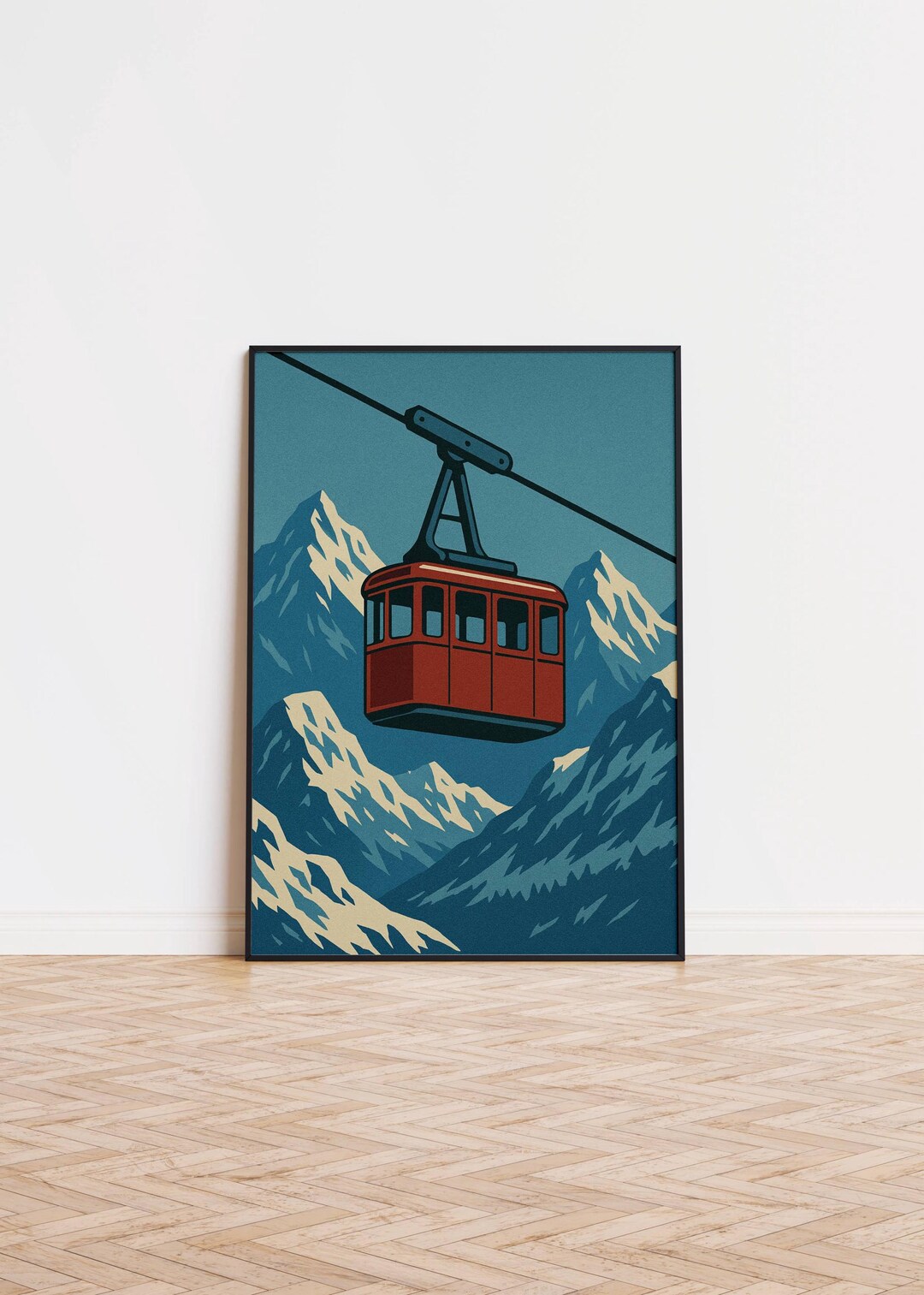 Cable Car View – Vintage Mountain Poster – Retro Snowy Landscape Wall ...
