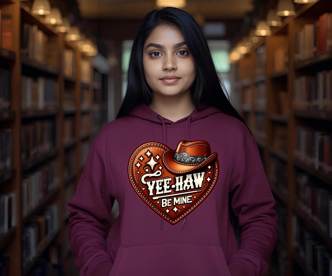 Cowboy Hat Heart Valentine Hoodie | Yee-haw Be Mine, Western Stitch ...