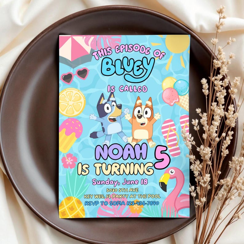 Bluey Pool Party Birthday Invitation, Bluey Birthday Invitation, Summer ...