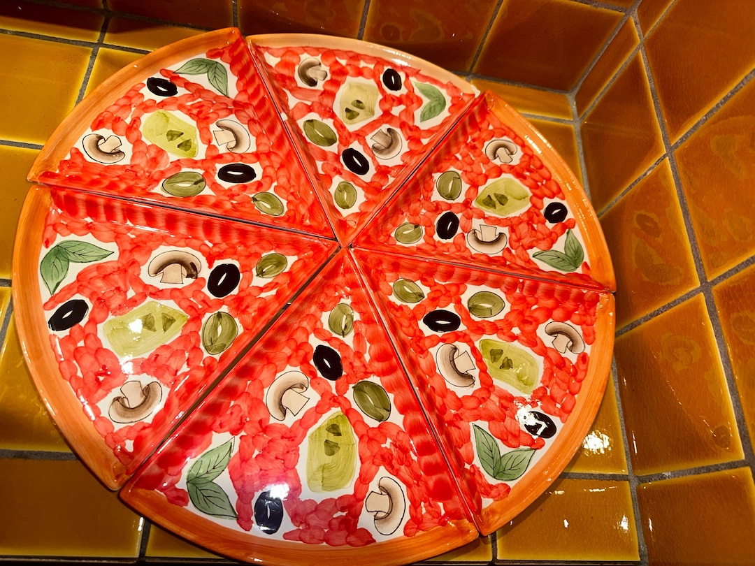 Vintage Italian Pizza Slice Plates: Hand-painted Ceramic Set, 80s Retro ...