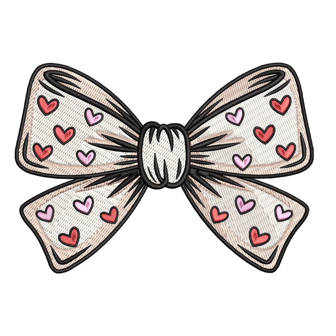 Heart Bow Machine Embroidery Design, Valentine Love Ribbon Digital ...