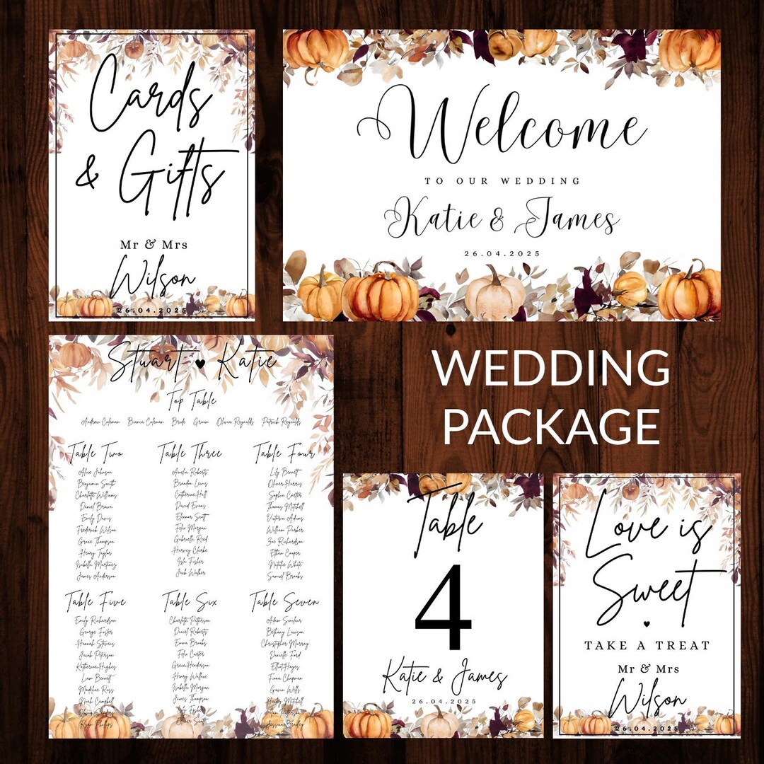 Complete Stationary Template Package Elegant Watercolor Autumn Pumpkin ...