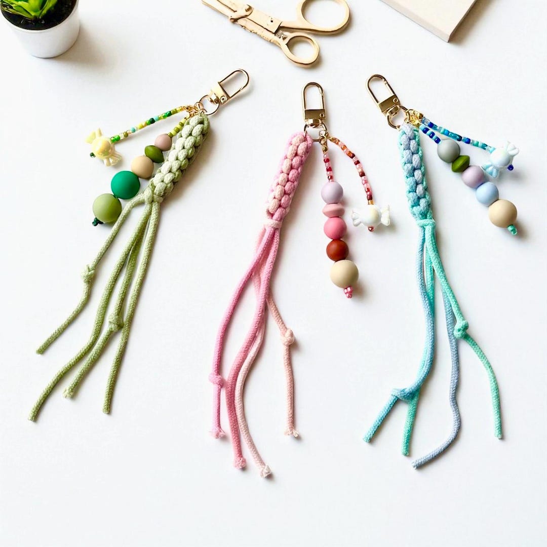 Braided Bag Charm: Kawaii Candy Beads & Gold Hook - Etsy
