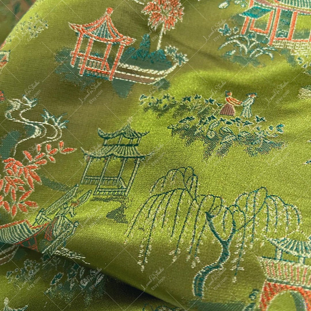 Chinese Silk Brocade Fabric, Landscape Embroidery, Sewing Material - Etsy