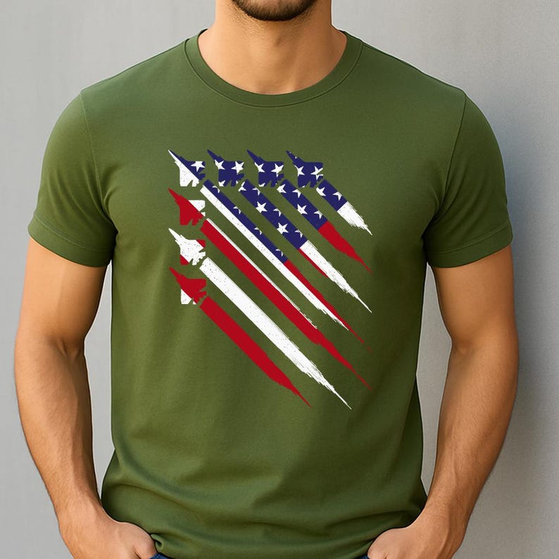 Patriotic Fighter Jet American Flag T-shirt, Military USA Graphic Tee ...
