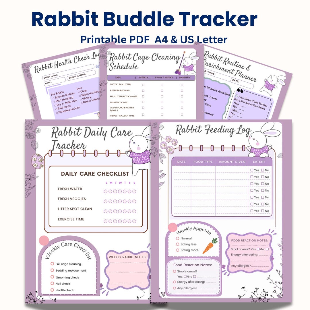 Rabbit Care Printable Bundle for Kids & Pet Owners | Daily Tracker ...