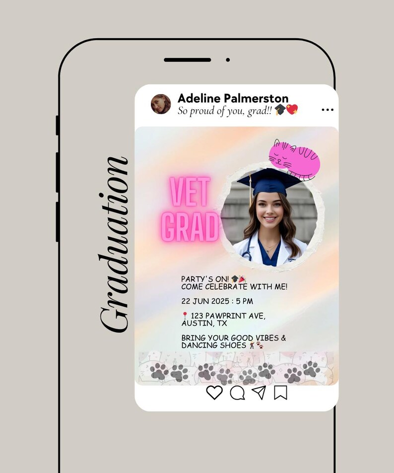 Editable Vet Graduation Party Invitation | Veterinary Grad Canva ...