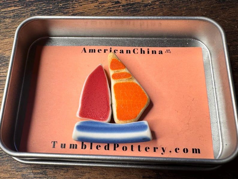 Vintage Fiestaware Sailboat Magnet Set - Sea-tumbled Pottery Uranium ...