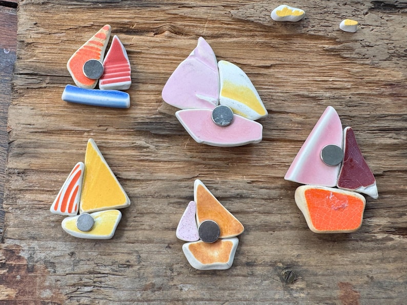Vintage Fiestaware Sailboat Magnet Set - Sea-tumbled Pottery Uranium ...