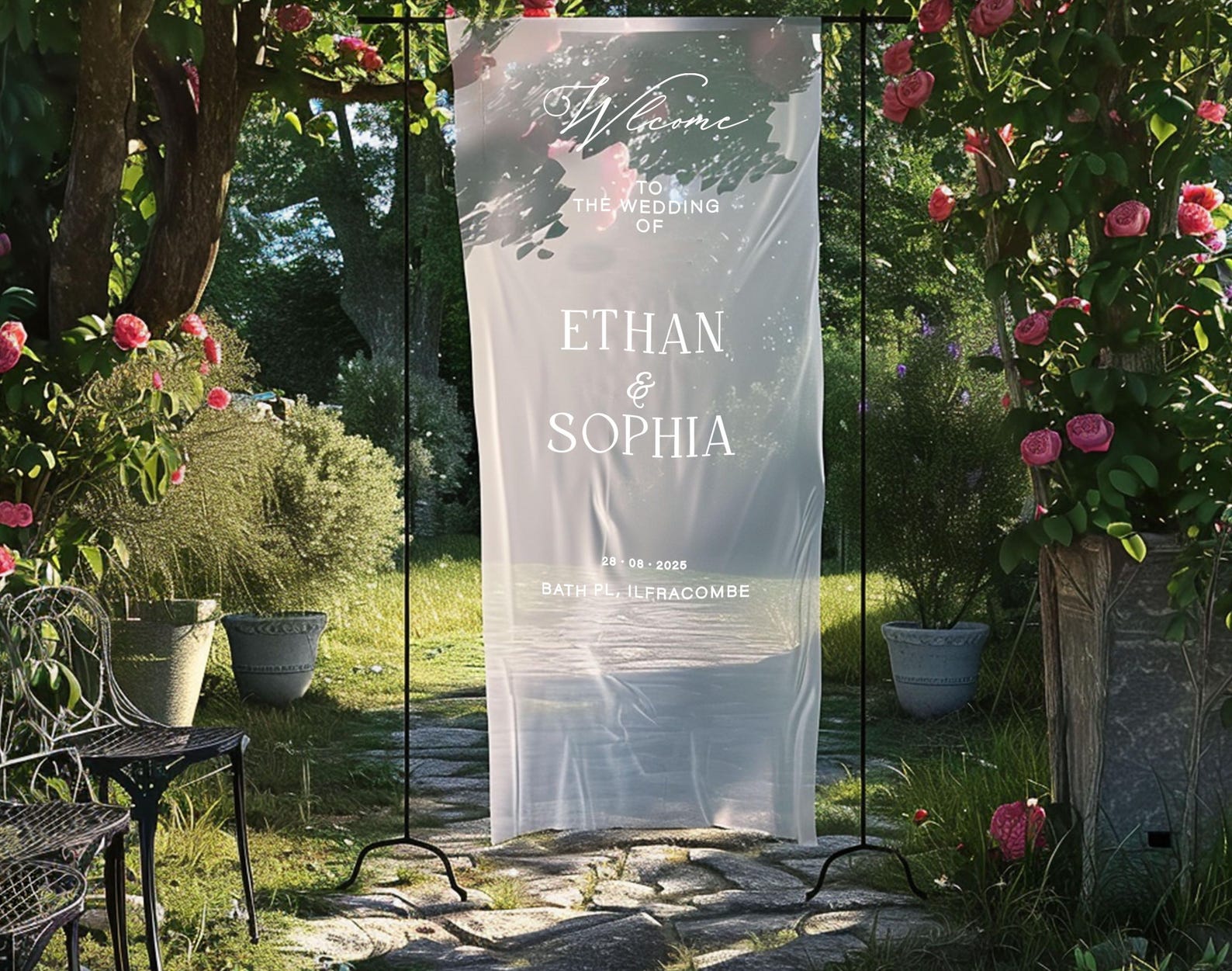 Welcome Fabric Sign, Sheer Sign, Personalized Wedding Welcome Sign ...