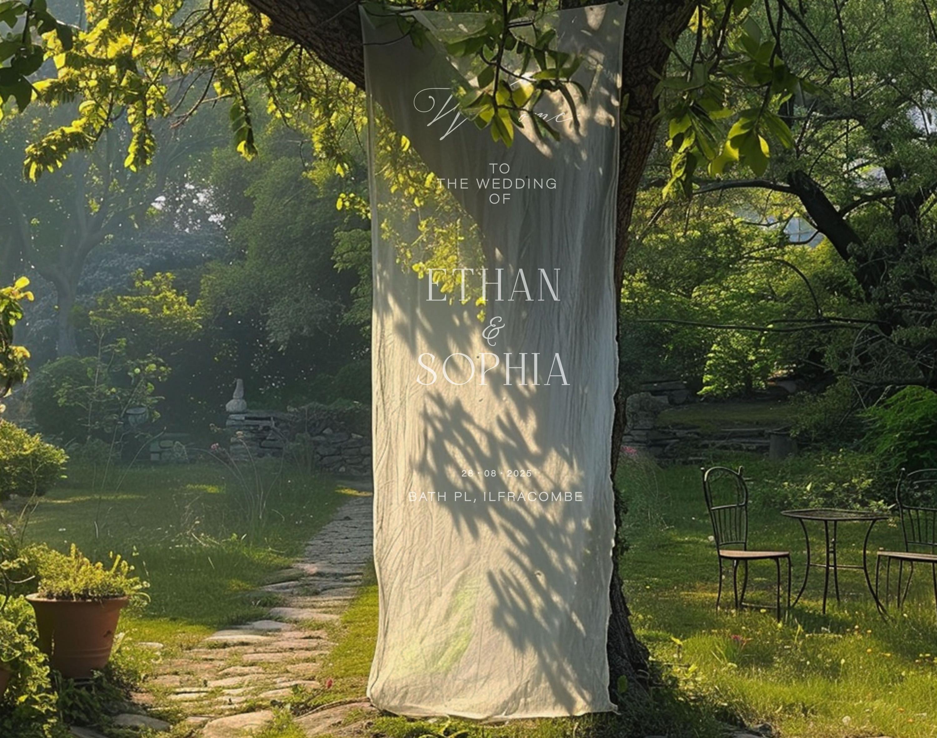 Welcome Fabric Sign, Sheer Sign, Personalized Wedding Welcome Sign ...