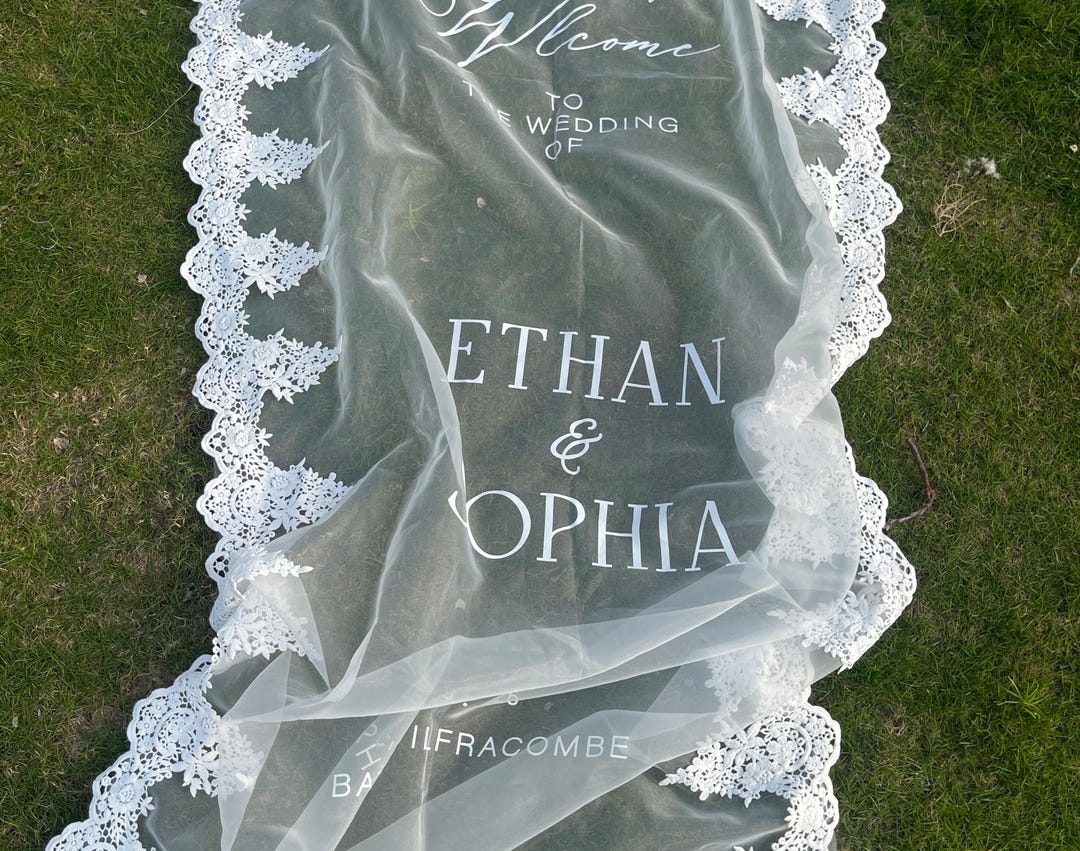 Welcome Fabric Sign, Sheer Sign, Personalized Wedding Welcome Sign ...