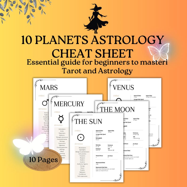 10 Planets Astrology Cheat Sheet, Basics of Astrology Printable Pages, Witchcraft Grimoire ...
