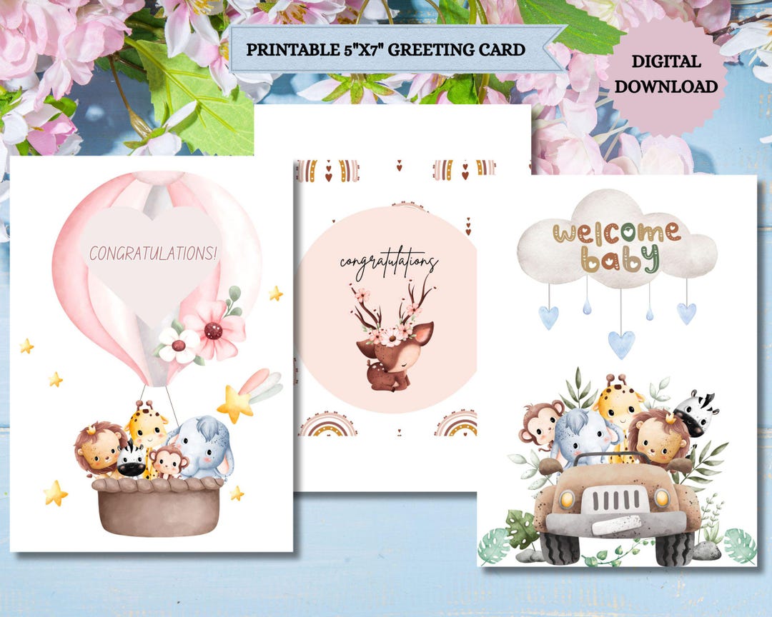 Set of 3 Printable Baby Cards / Instant Download Baby Card Templates ...