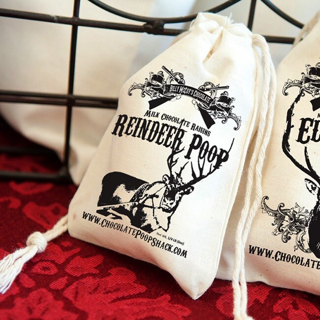Chocolate REINDEER POOP Packed in a Vintage Hand Printed Cotton Bag ...
