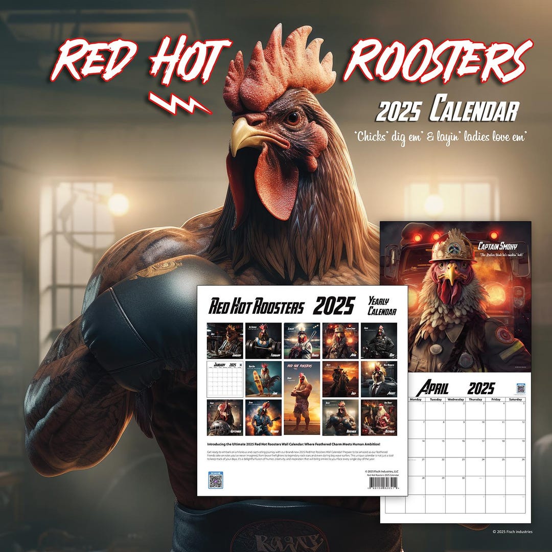Red Hot Roosters Chicken Calendar - 2025 Chicken Calendar - 2025 Yearly ...