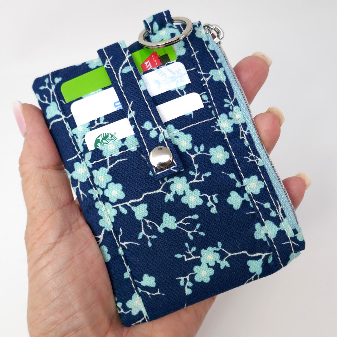 Floral Mini Card Wallet Fabric Coin Purse Small Navy and Aqua ...