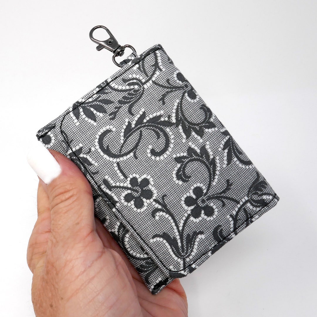 Floral Slim Snap ID Wallet Pocket Size Fabric Billfold Key Chain Cash ...
